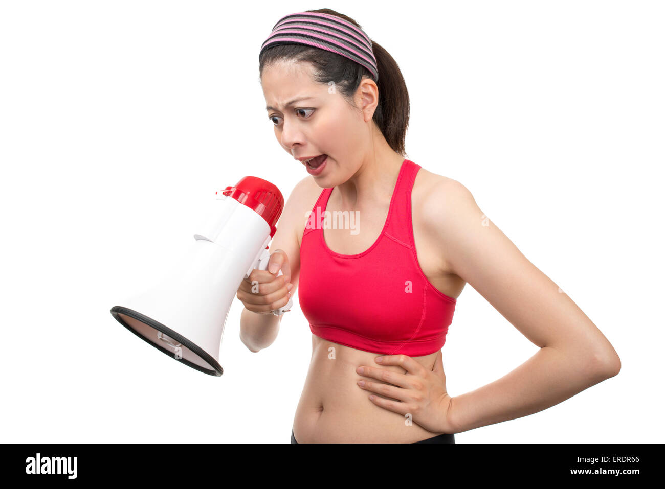 Women Sport Trainer with Megaphone Stock Photo - Alamy