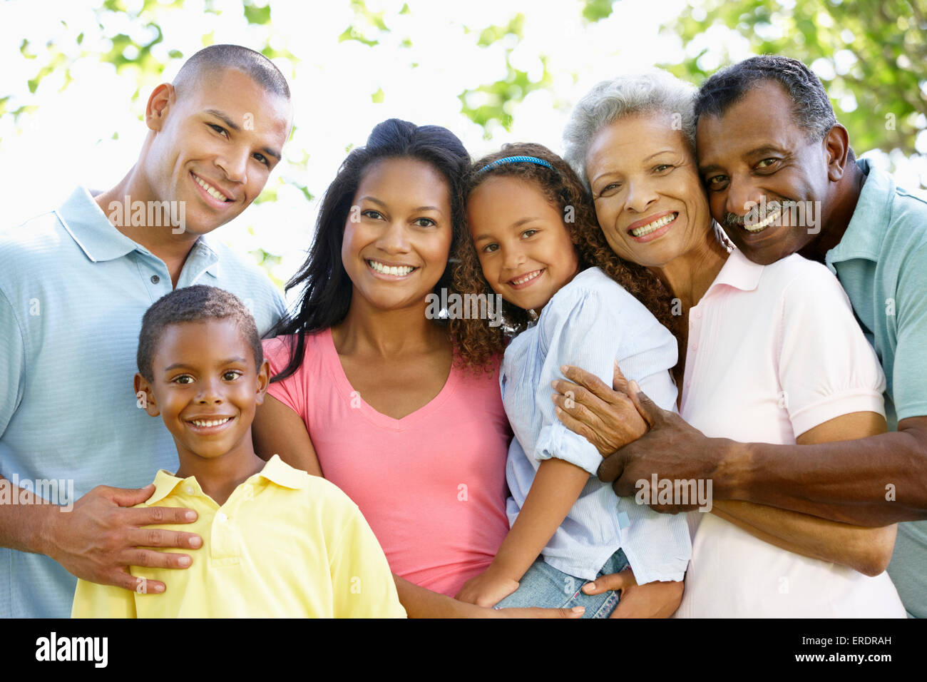 Multi Generation African American Family Walking In Park Stock Photo ...