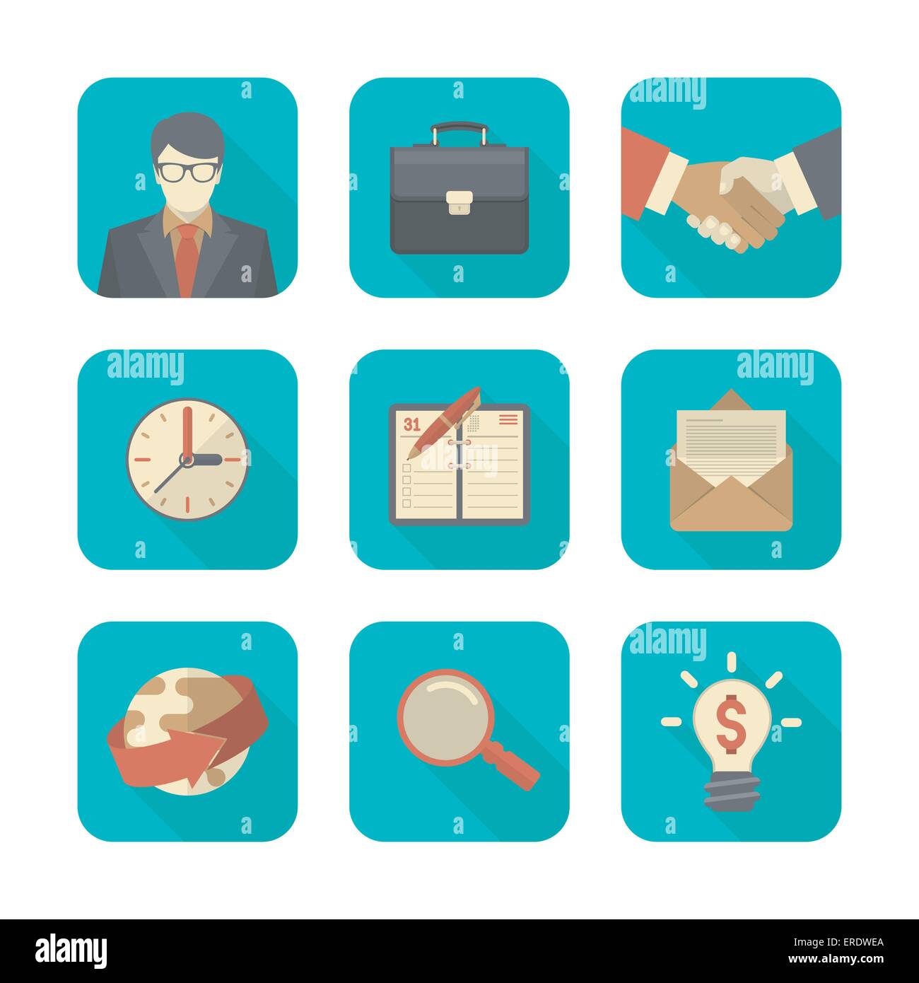 Set of modern flat stylized business icons with long shadows Stock ...