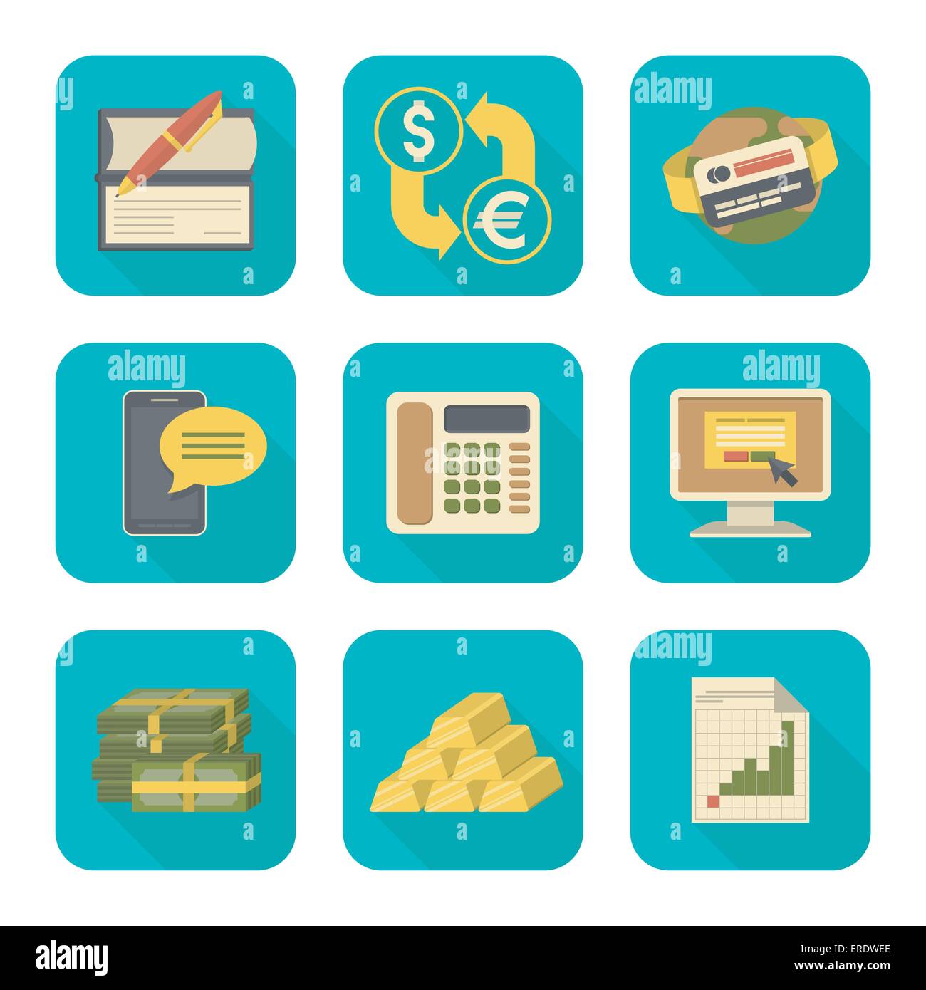 Set of modern flat stylized financial icons with long shadows Stock ...