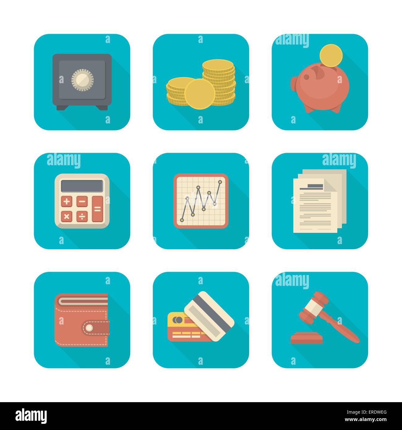 Set of modern flat stylized financial icons with long shadows Stock ...