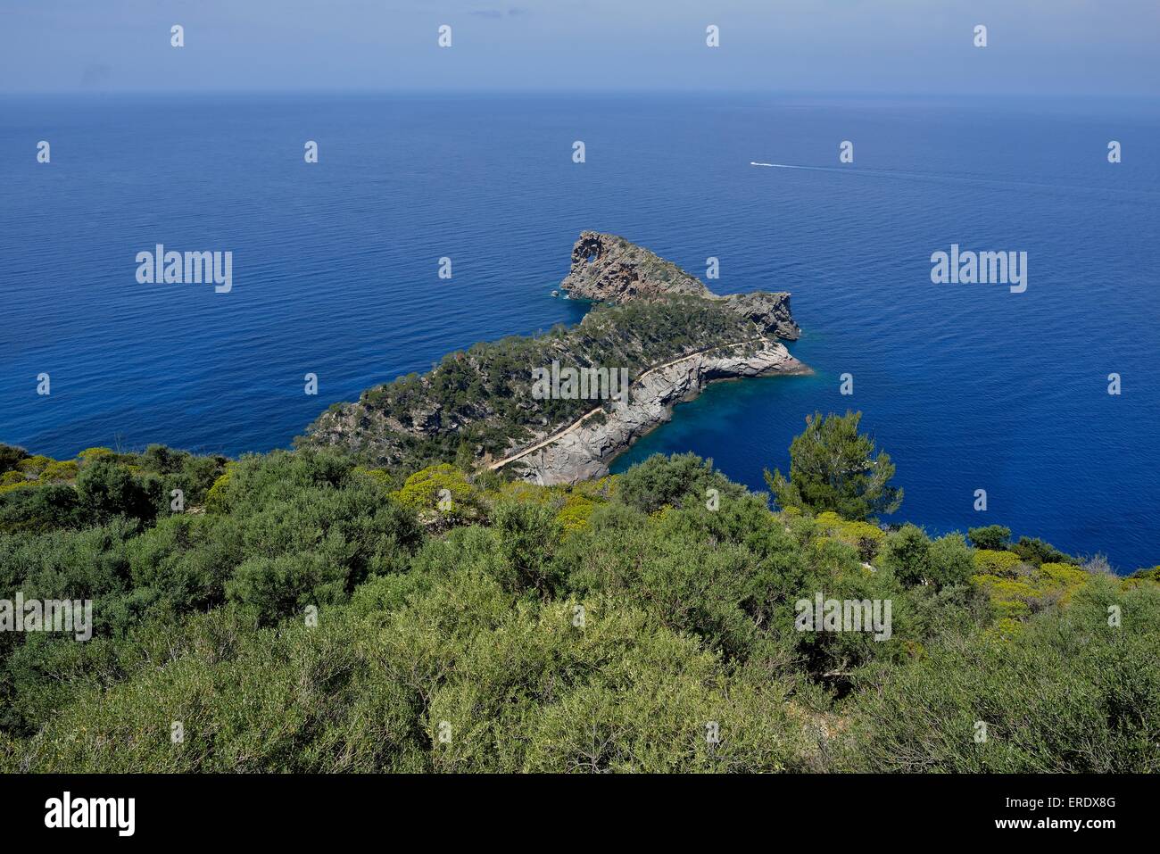 Sa Foradada peninsula with rock hole, between Deià and Valldemossa ...