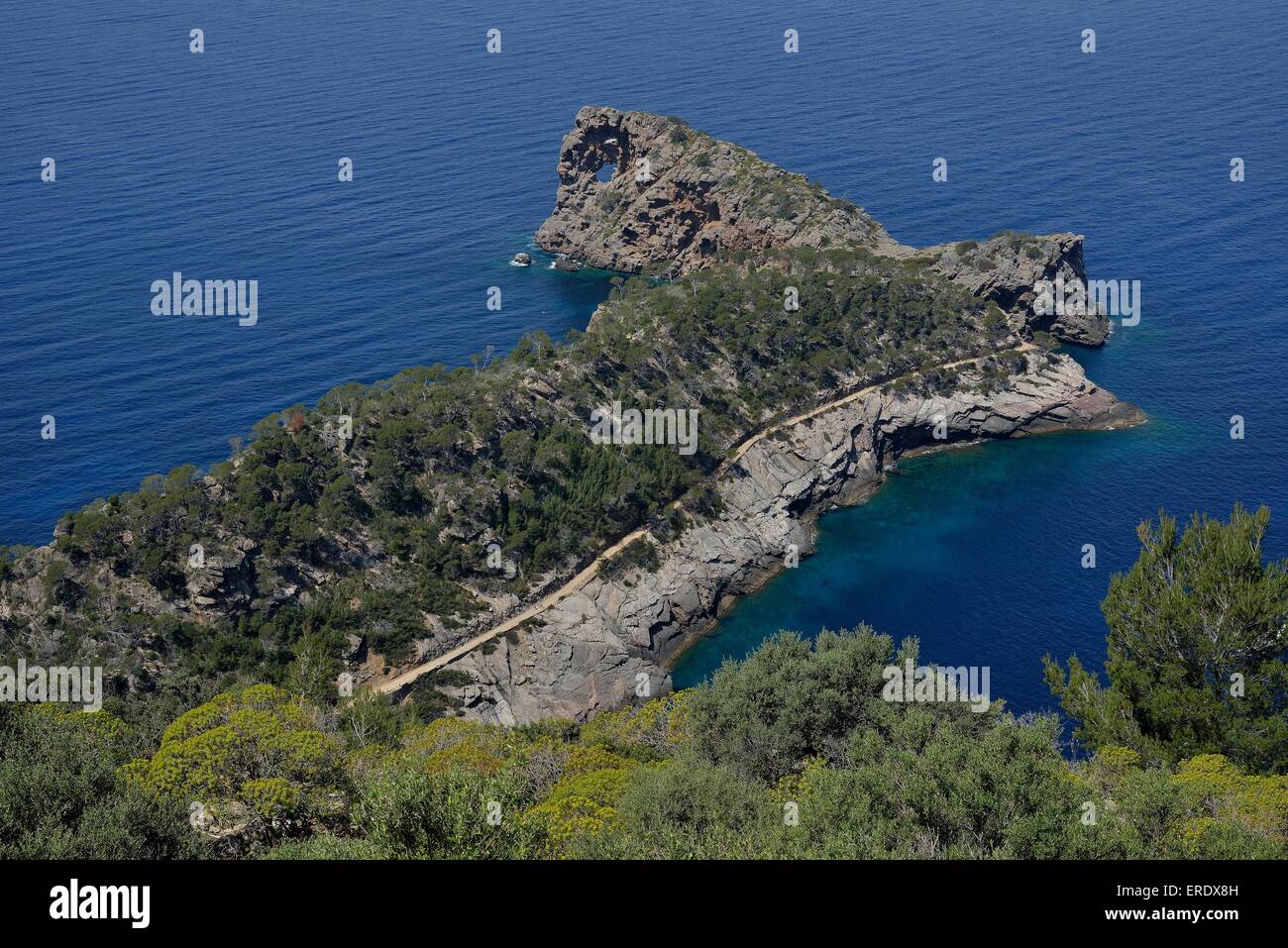 Sa Foradada peninsula with rock hole, between Deià and Valldemossa ...