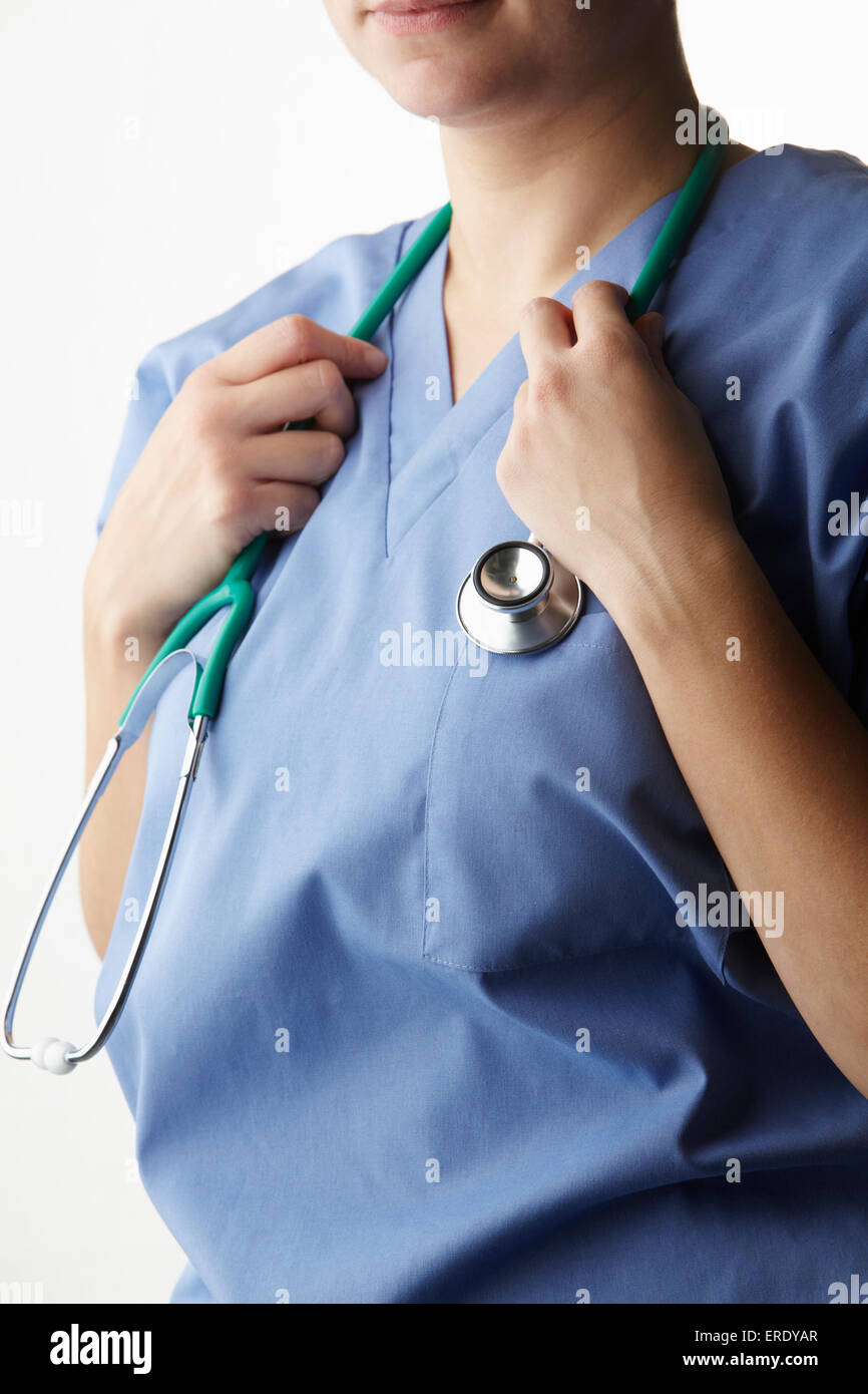 Female doctor with stethoscope cropped studio shot Stock Photo - Alamy