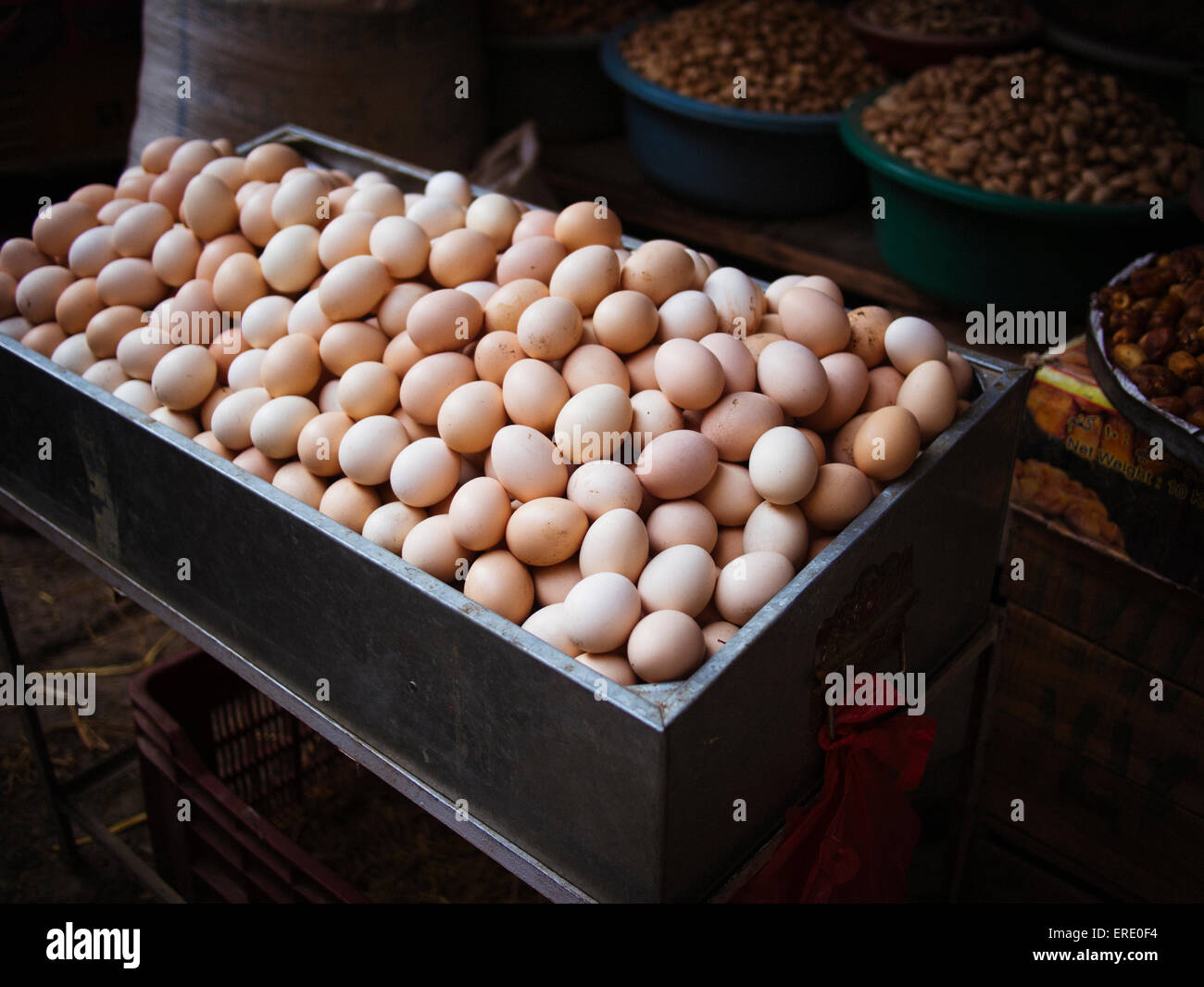 Bin of fresh eggs for sale in market Stock Photo - Alamy