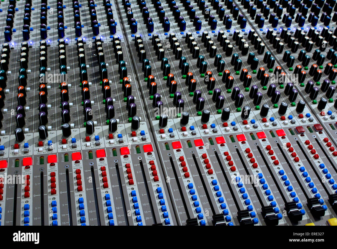 Close-up of faders and knobs on mixing desk Stock Photo - Alamy