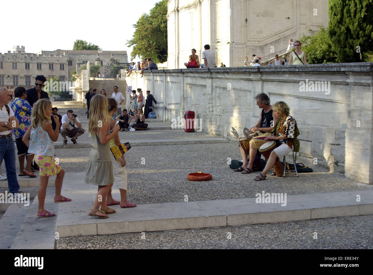 Percussion duo - street performance. A male & female percussion duo ...