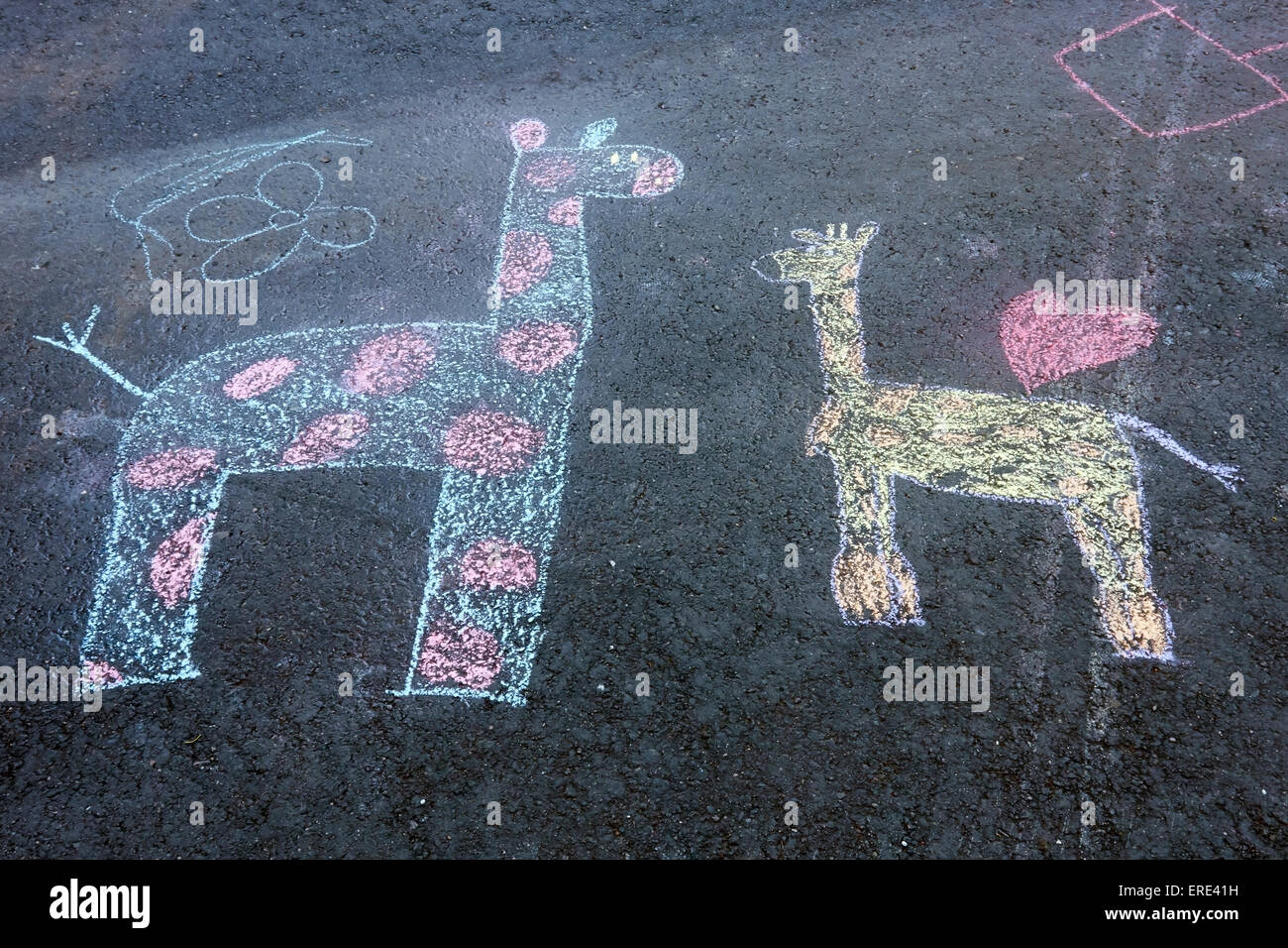 children´s drawings on tarmac Stock Photo - Alamy