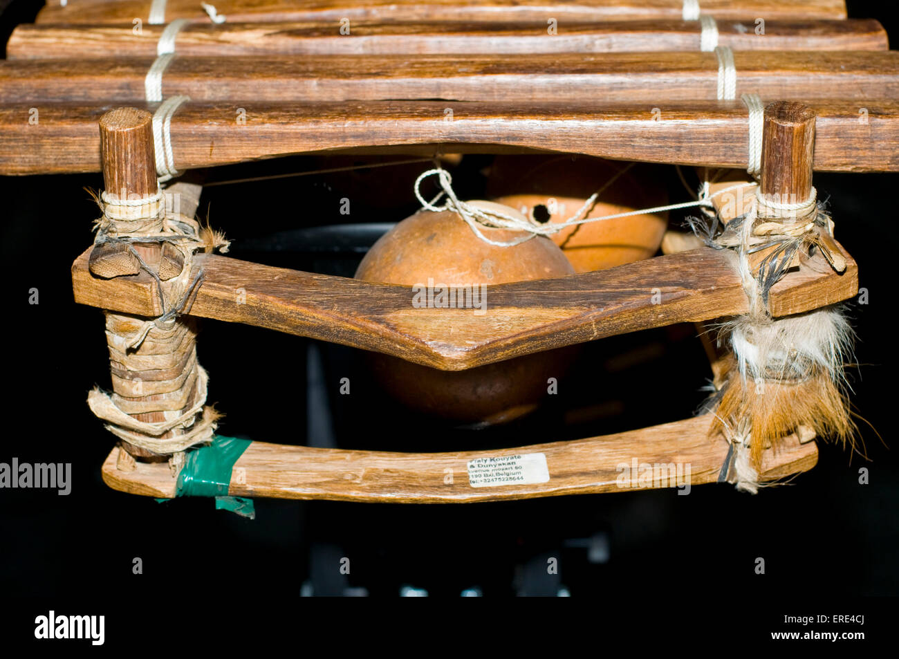 Balafon construction detail. This balafon is constructed from wood and ...