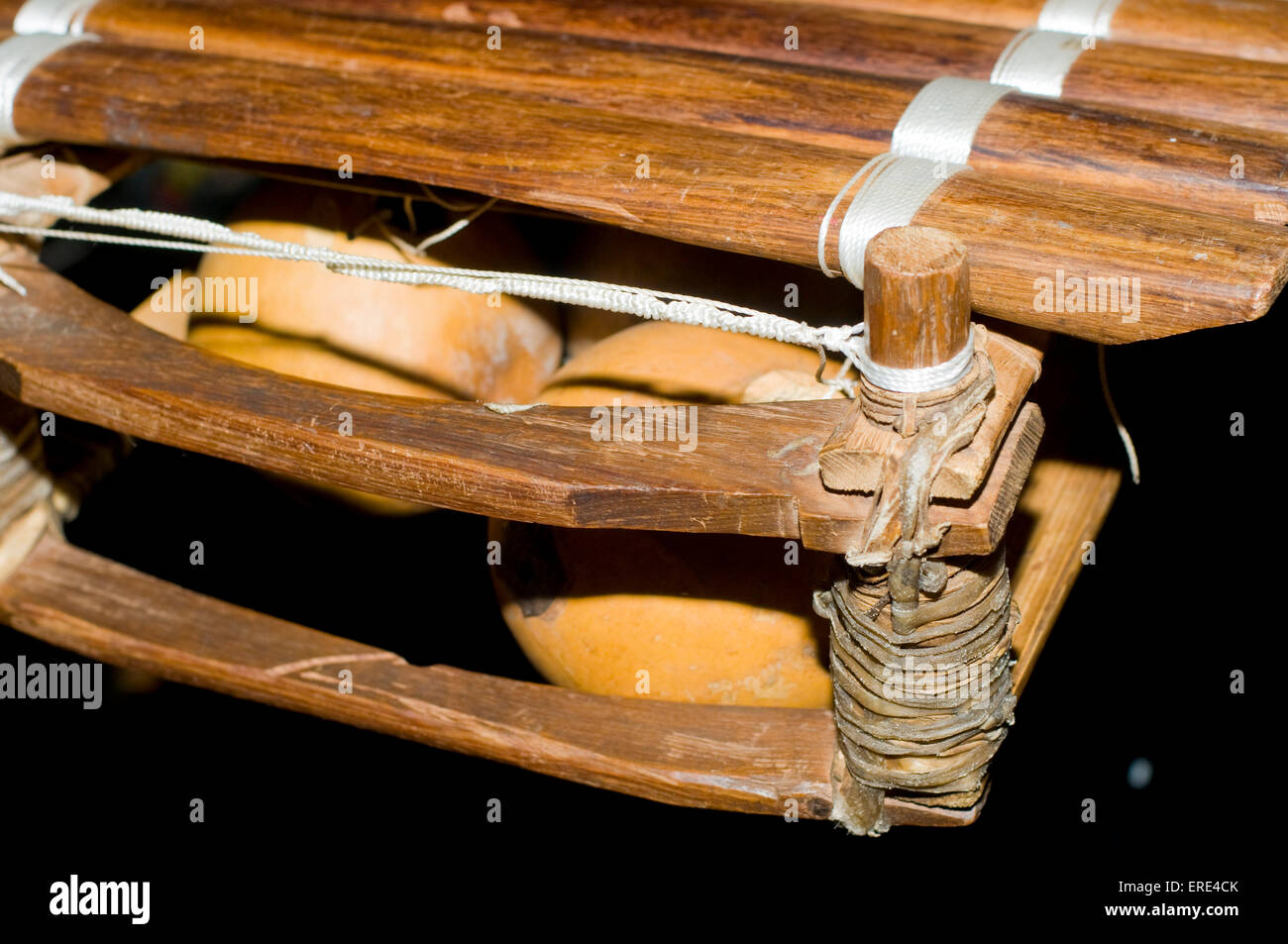Balafon construction detail. This balafon is constructed from wood and ...