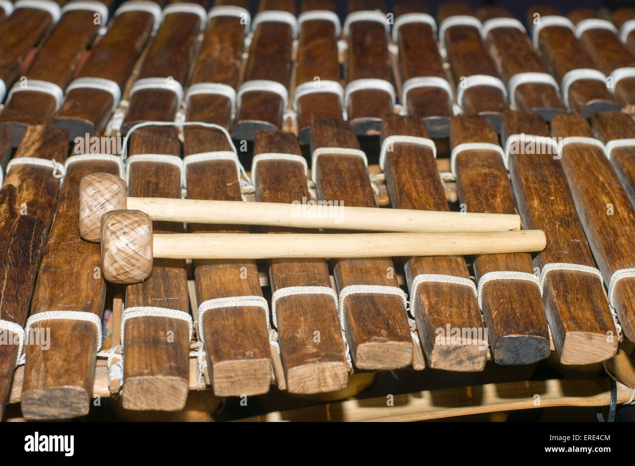 Balafon construction detail. This balafon is constructed from wood and ...