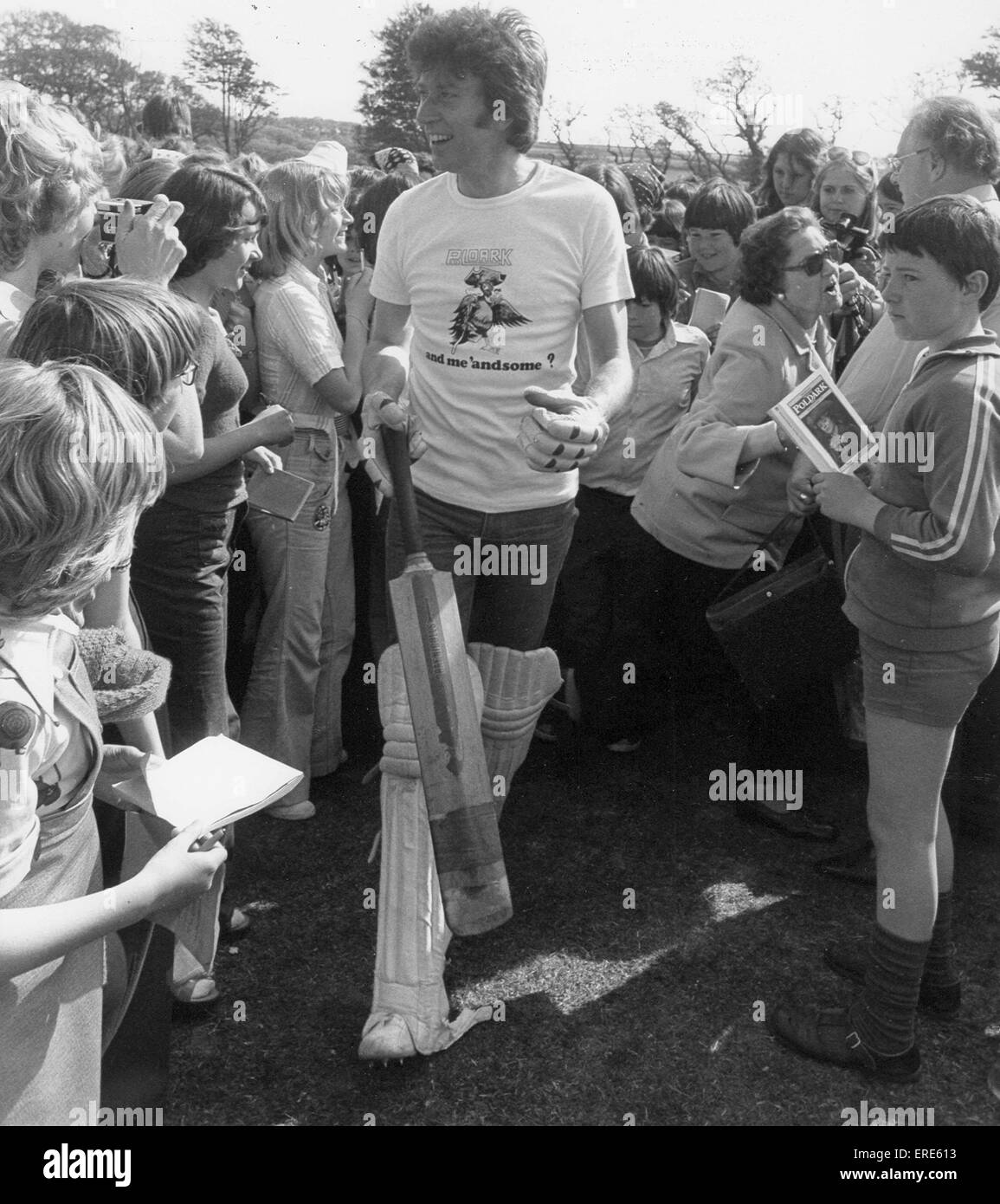 Actor Robin Ellis with fans at a charity cricket match between cast and ...