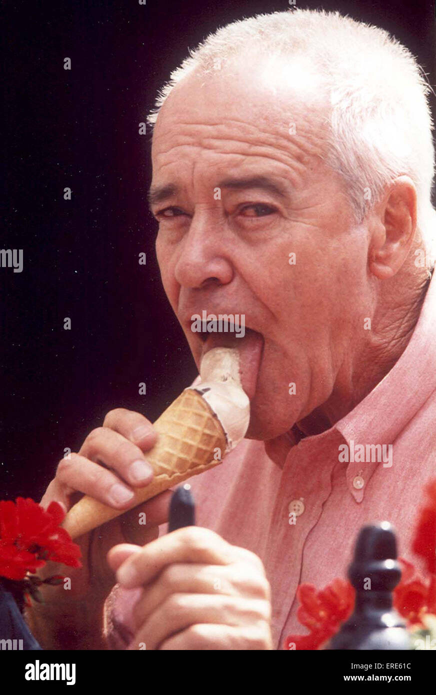 Hollywood actor Jack Lemon keeping cool with an ice cream during his ...