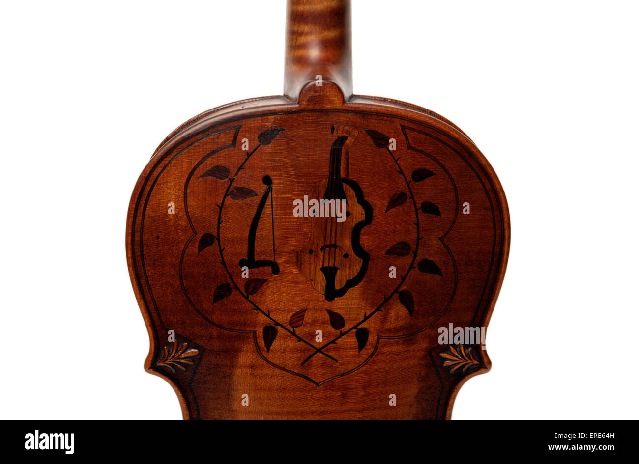 French violin from the 1800's, inlaid back and carved head scroll ...