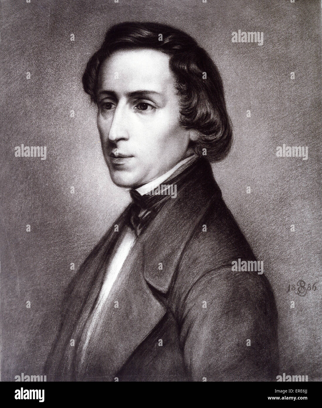 Frederic Chopin. Lithograph, 1886, after portraits by Franz Winterhalter and Ary Scheffer ...
