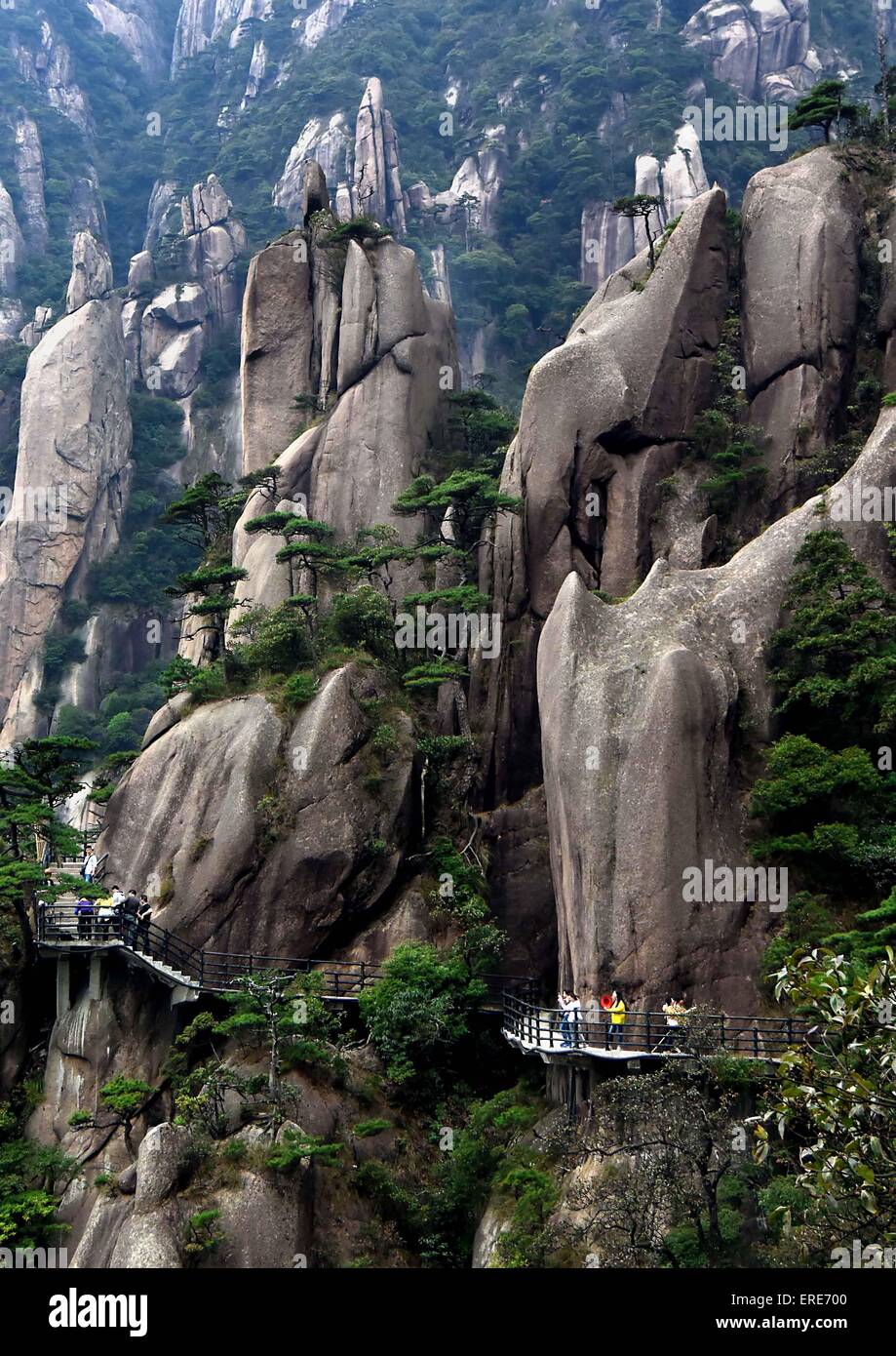 Beijing, China. 2nd Apr, 2015. Tourists visit the Sanqing Mountain in ...