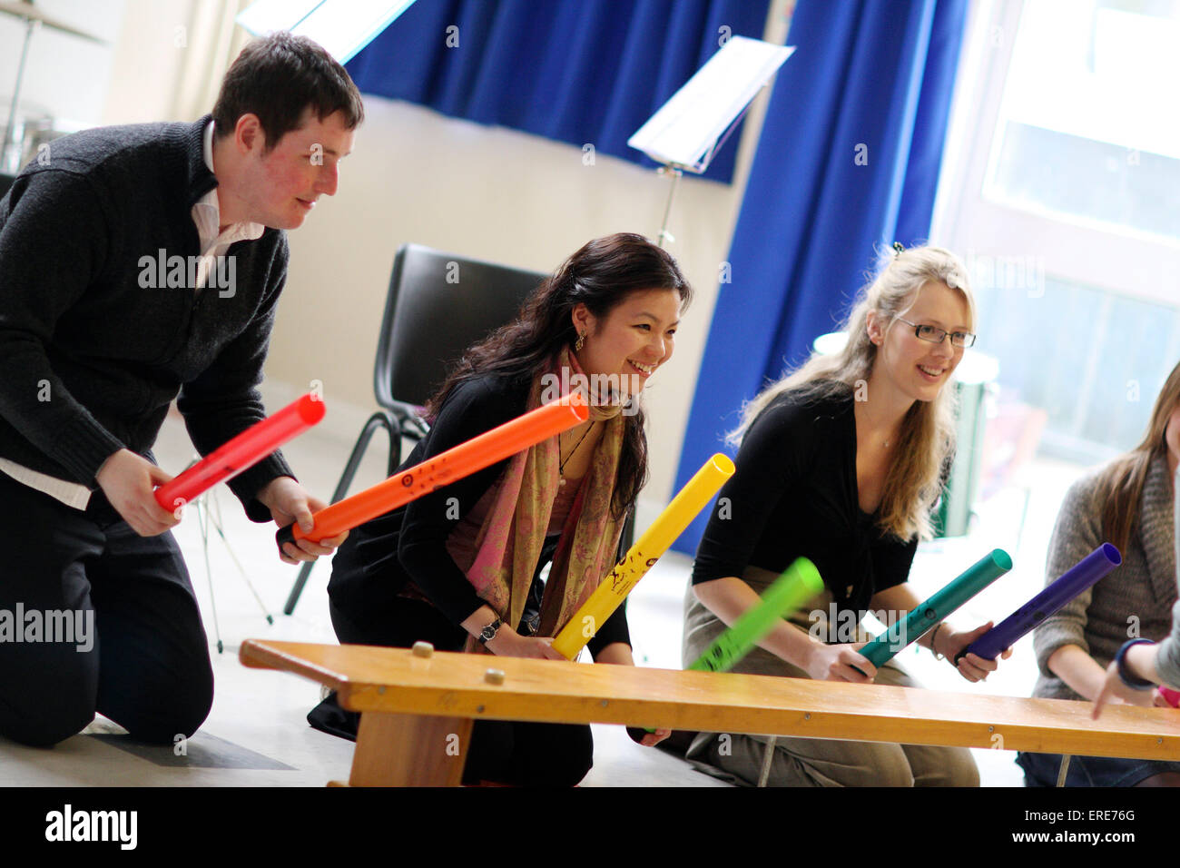 Boomwhackers being used in a music workshop Stock Photo - Alamy