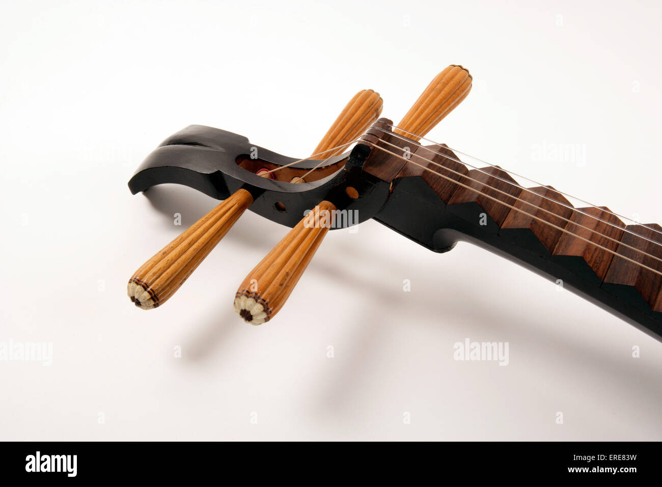 Chinese Pipa, close-up of the tuning pegs, or short-necked lute ...