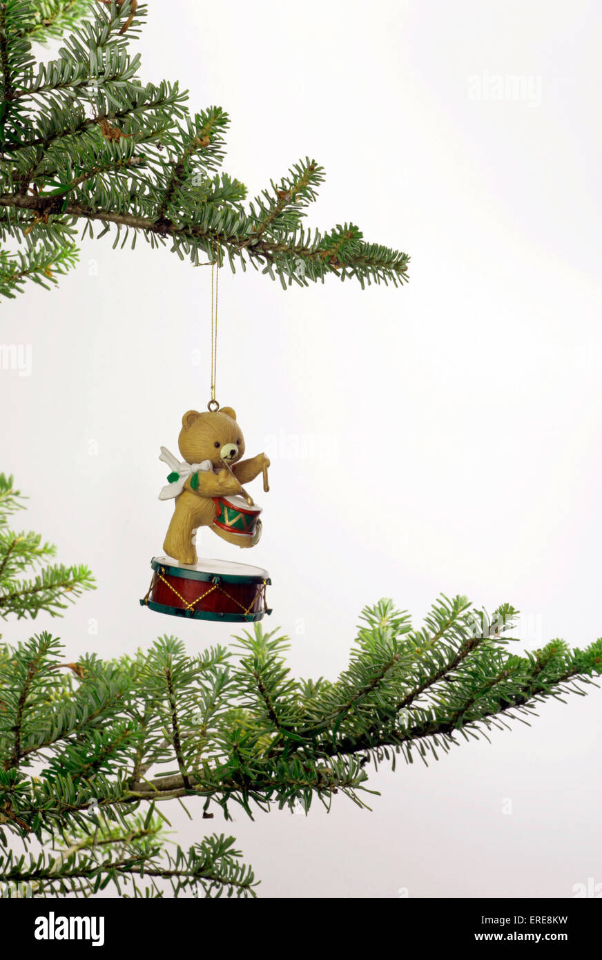Teddy bear playing a drum christmas tree decoration hanging on a ...