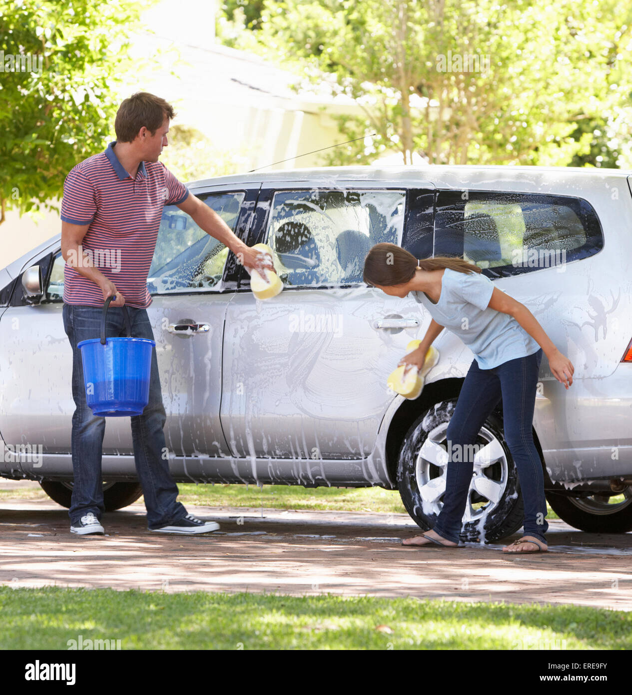 Father And Teenage Daughter Washing Car Together Stock Photo - Alamy