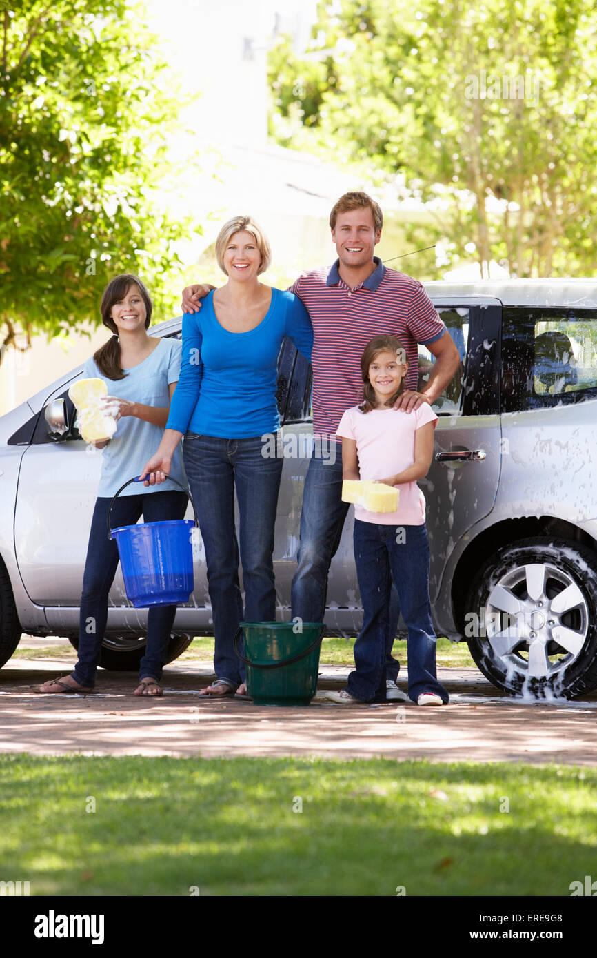 Family Washing Car Together Stock Photo - Alamy