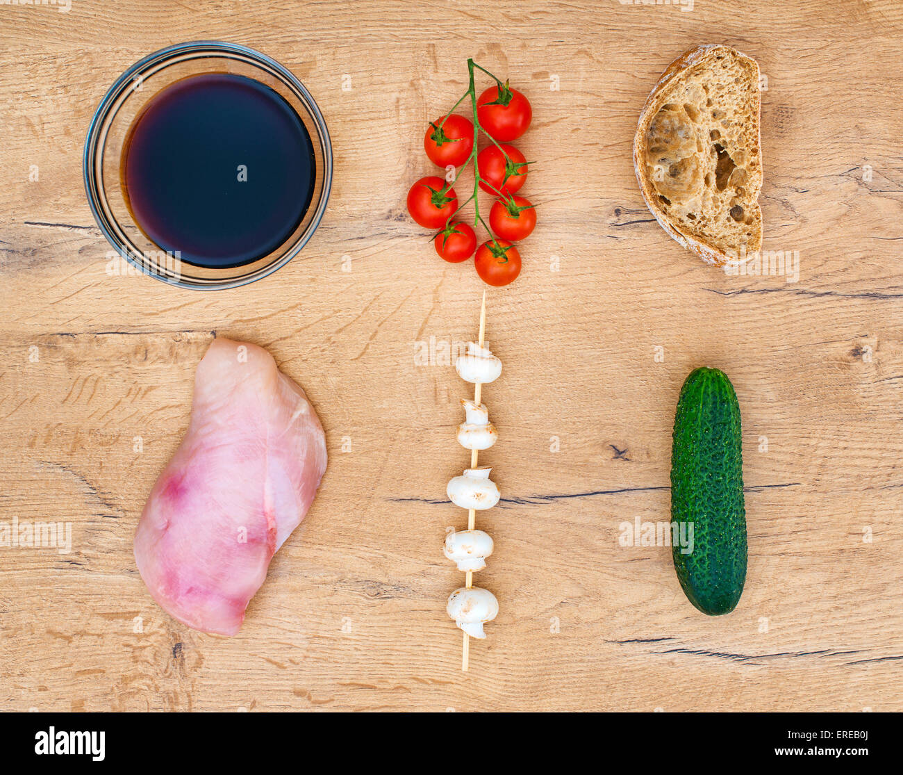 Food ingredients on wooden tabletop. Top view Stock Photo - Alamy