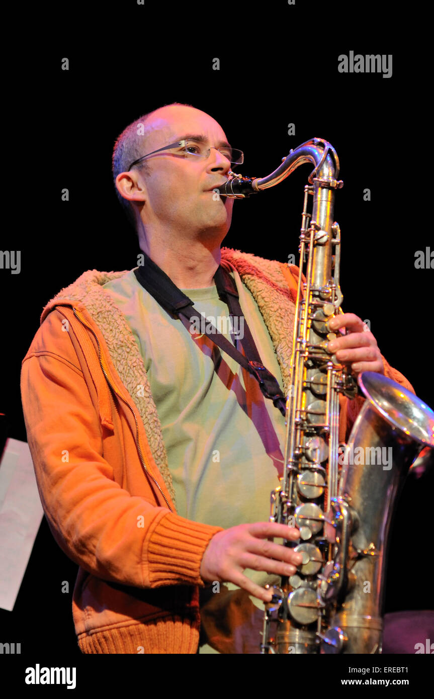 English tenor player John Arguelles playing at the Cheltenham Jazz ...