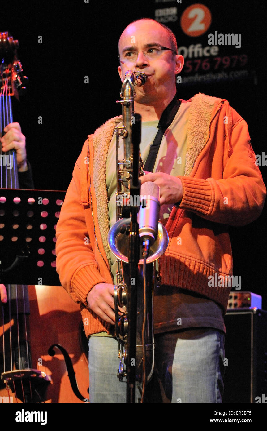 English tenor player John Arguelles playing at the Cheltenham Jazz ...
