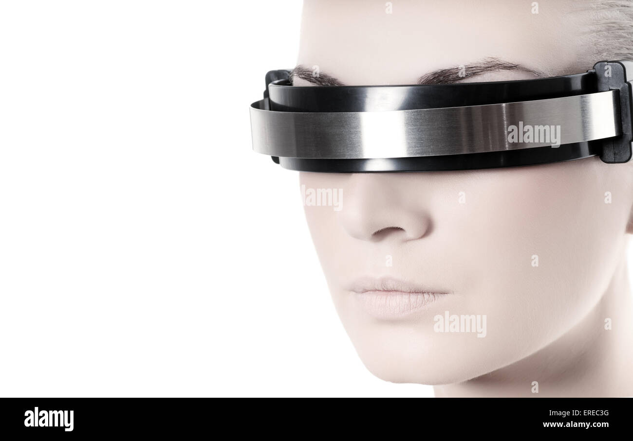 Beautiful cyber woman's face isolated on white background Stock Photo ...