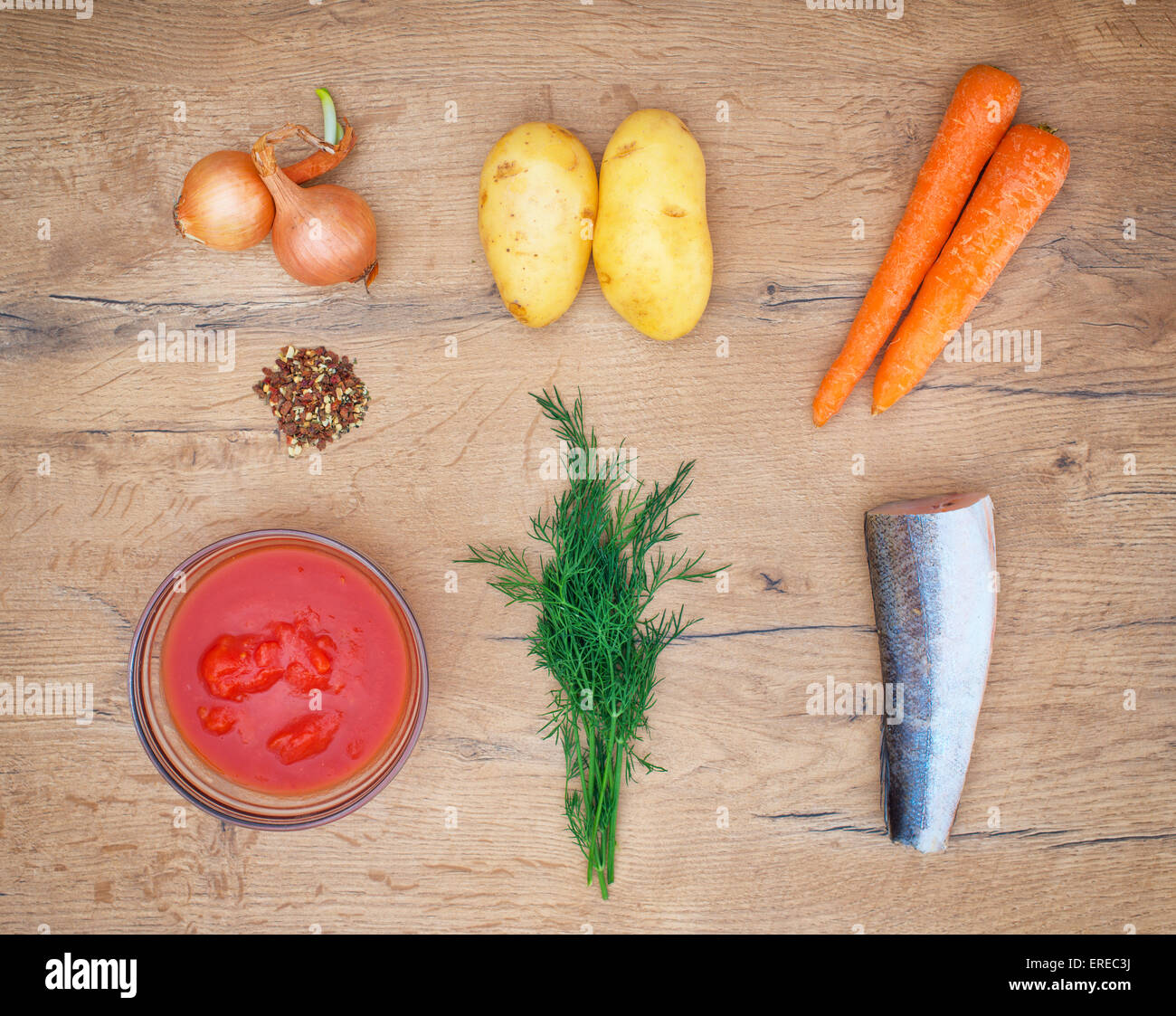 Food ingredients on wooden tabletop. Top view Stock Photo - Alamy