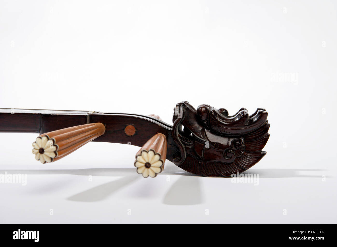 San Hsien or Sanxian, 3 stringed chinese lute. Dragons-head scroll and ...