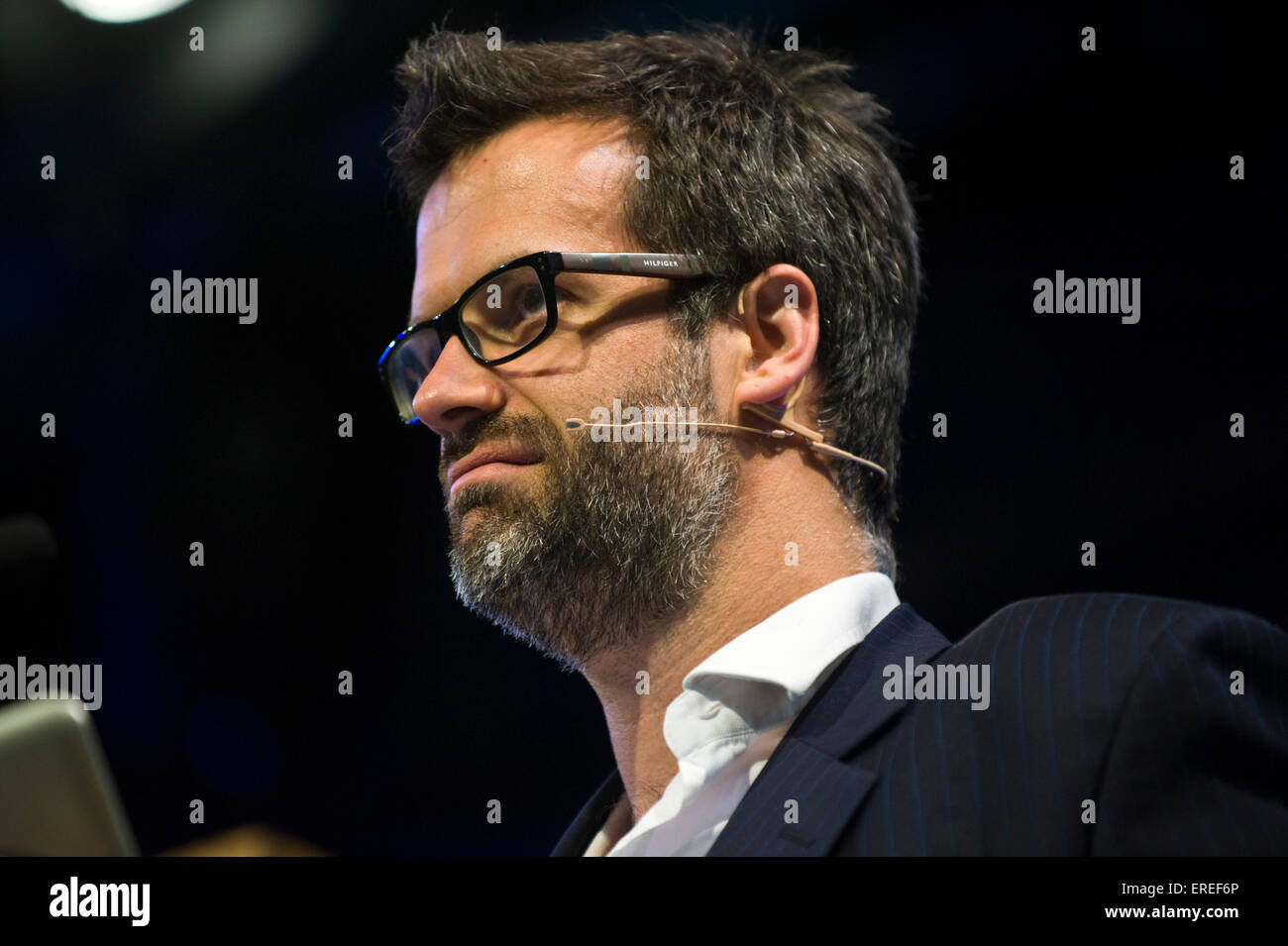 Marcus Brigstocke comedian on stage at Hay Festival 2015 Stock Photo ...