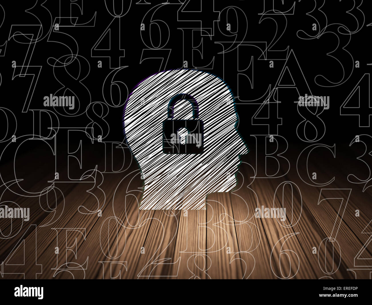Data concept: Head With Padlock in grunge dark room Stock Photo - Alamy
