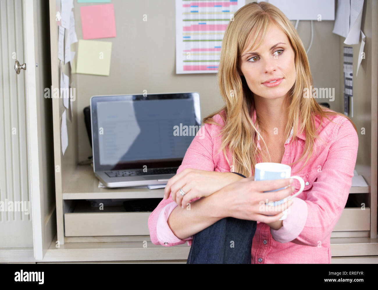 Woman Working In Home Office Stock Photo - Alamy