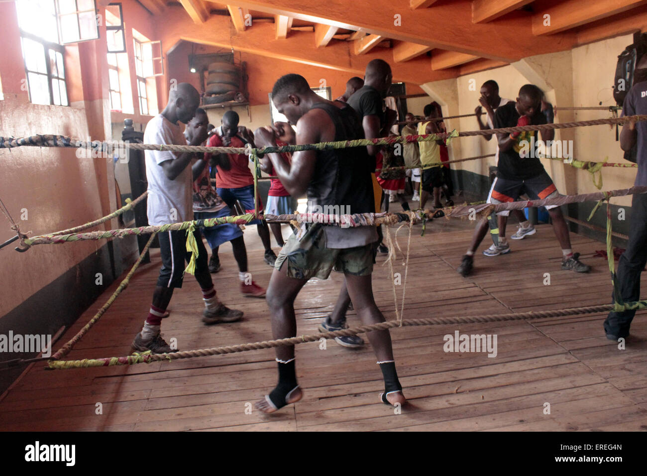 Kampala, Uganda. 2nd June, 2015. Ugandan boxers working out at the ...