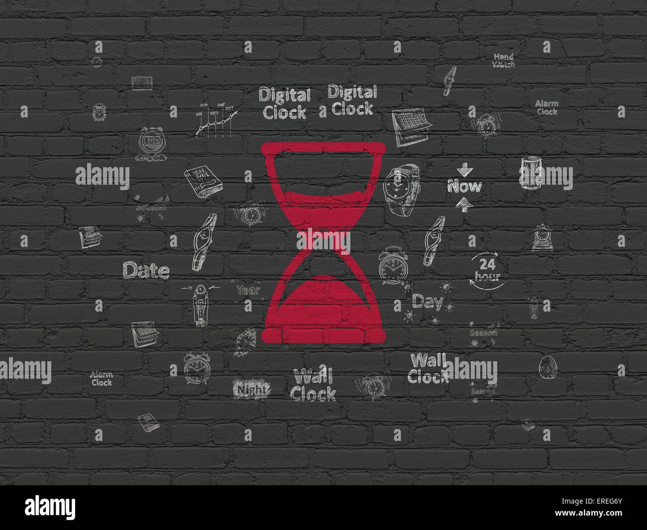 Time concept: Hourglass on wall background Stock Photo - Alamy