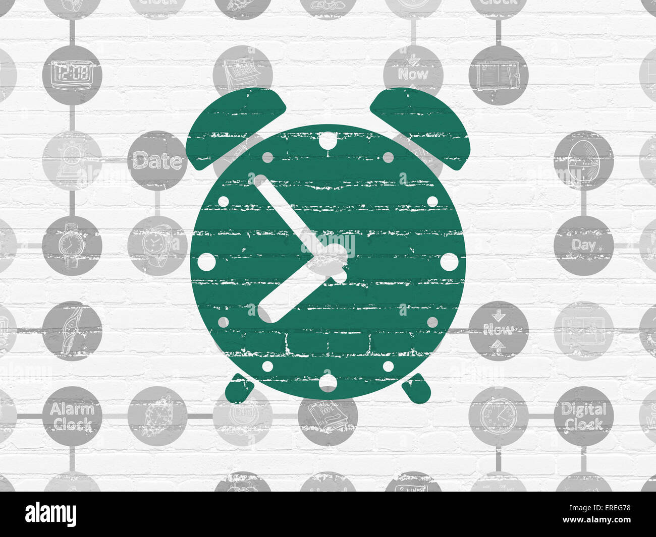 Timeline concept: Alarm Clock on wall background Stock Photo - Alamy