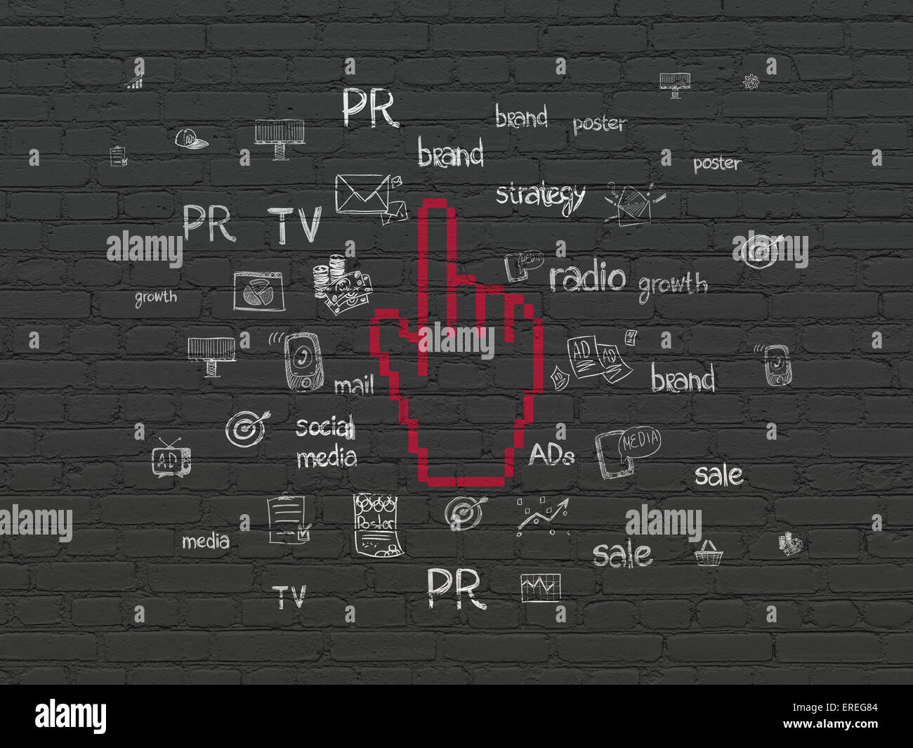 Advertising concept: Mouse Cursor on wall background Stock Photo - Alamy