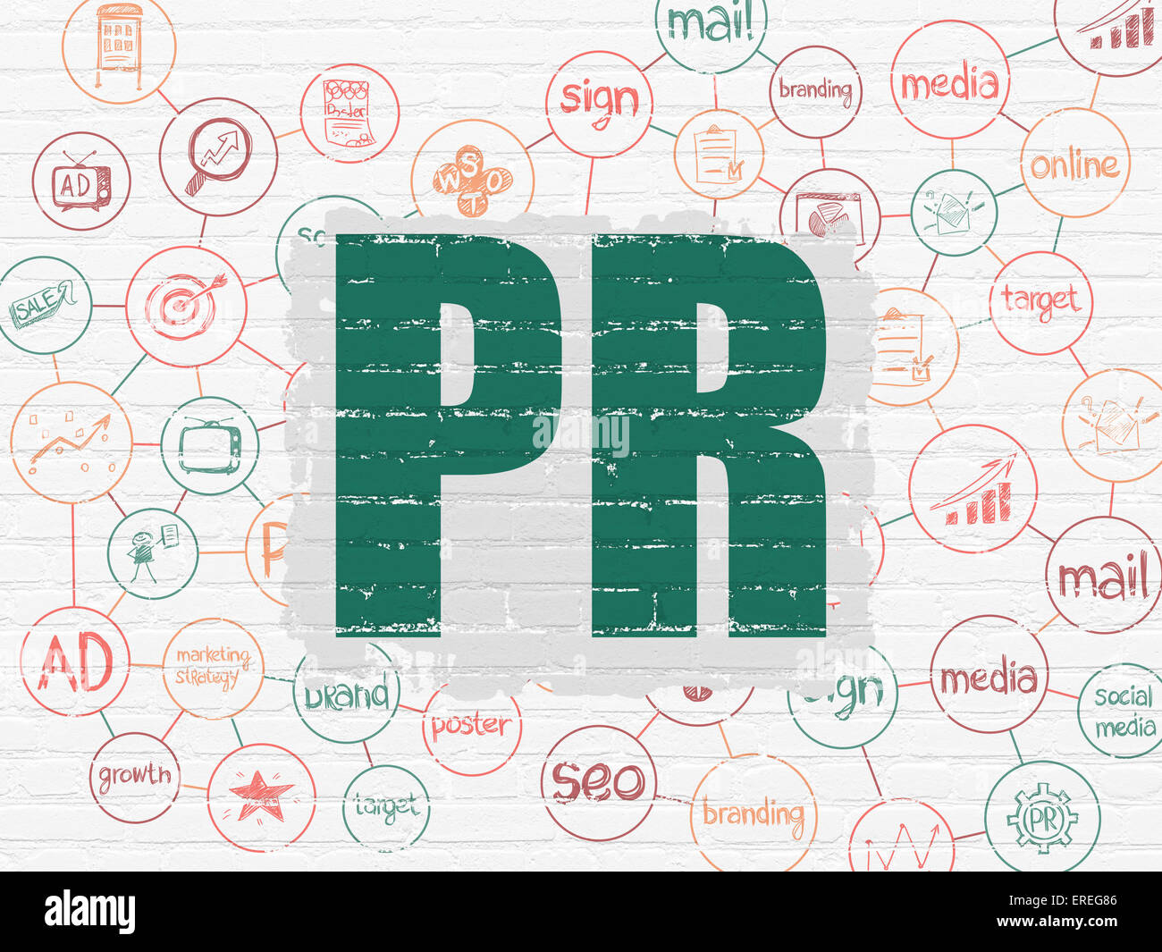 Marketing concept: PR on wall background Stock Photo - Alamy