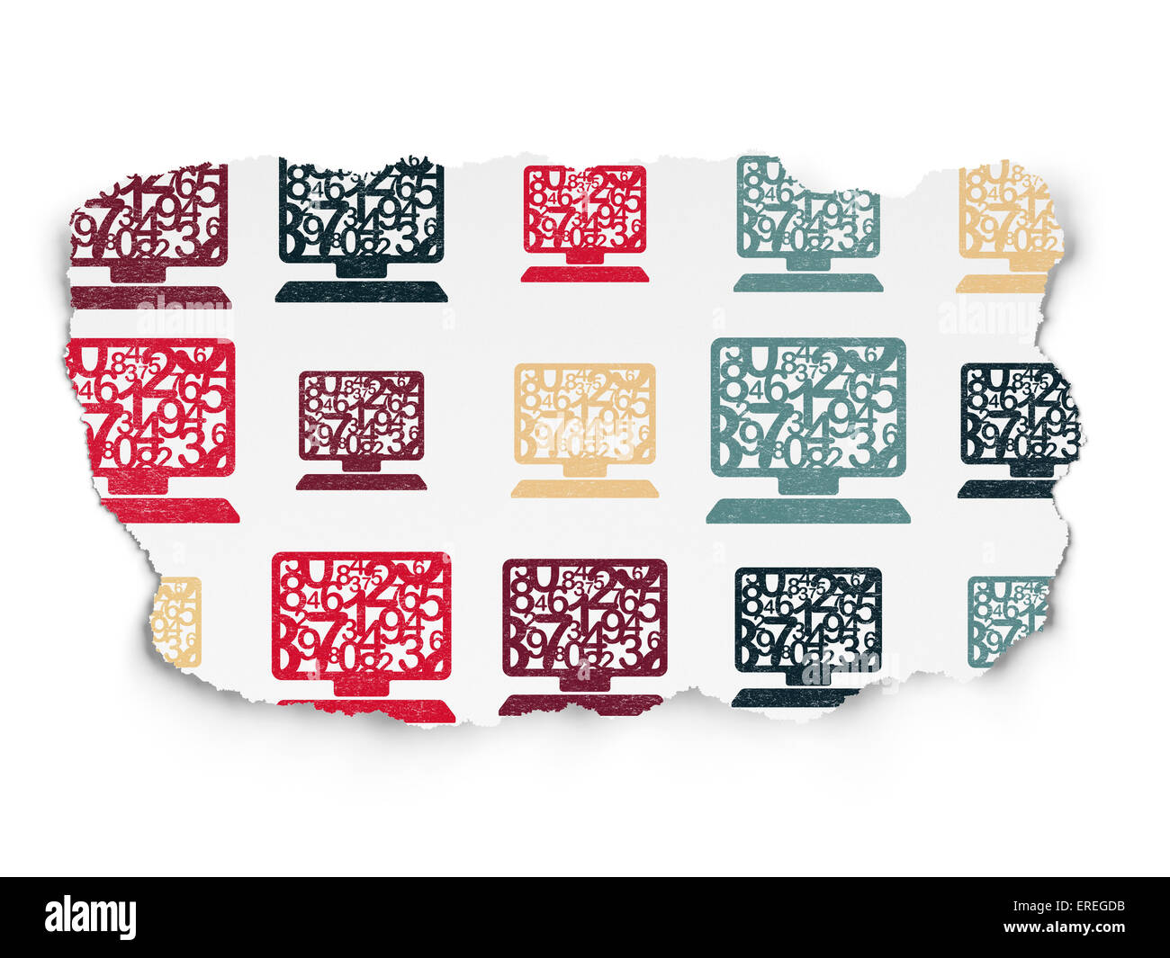 Education concept: Computer Pc icons on Torn Paper background Stock ...