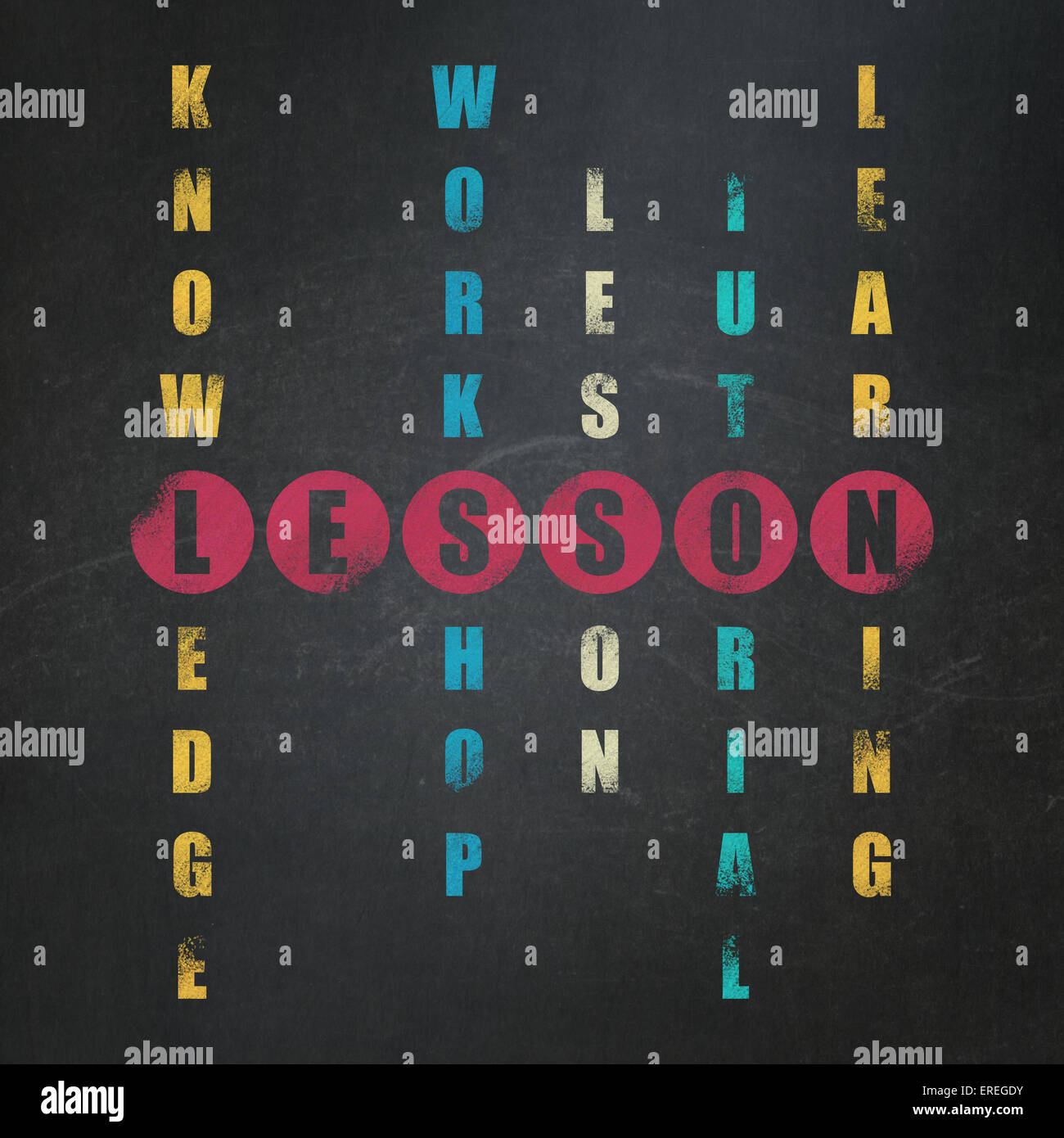 Learning concept: word Lesson in solving Crossword Puzzle Stock Photo ...