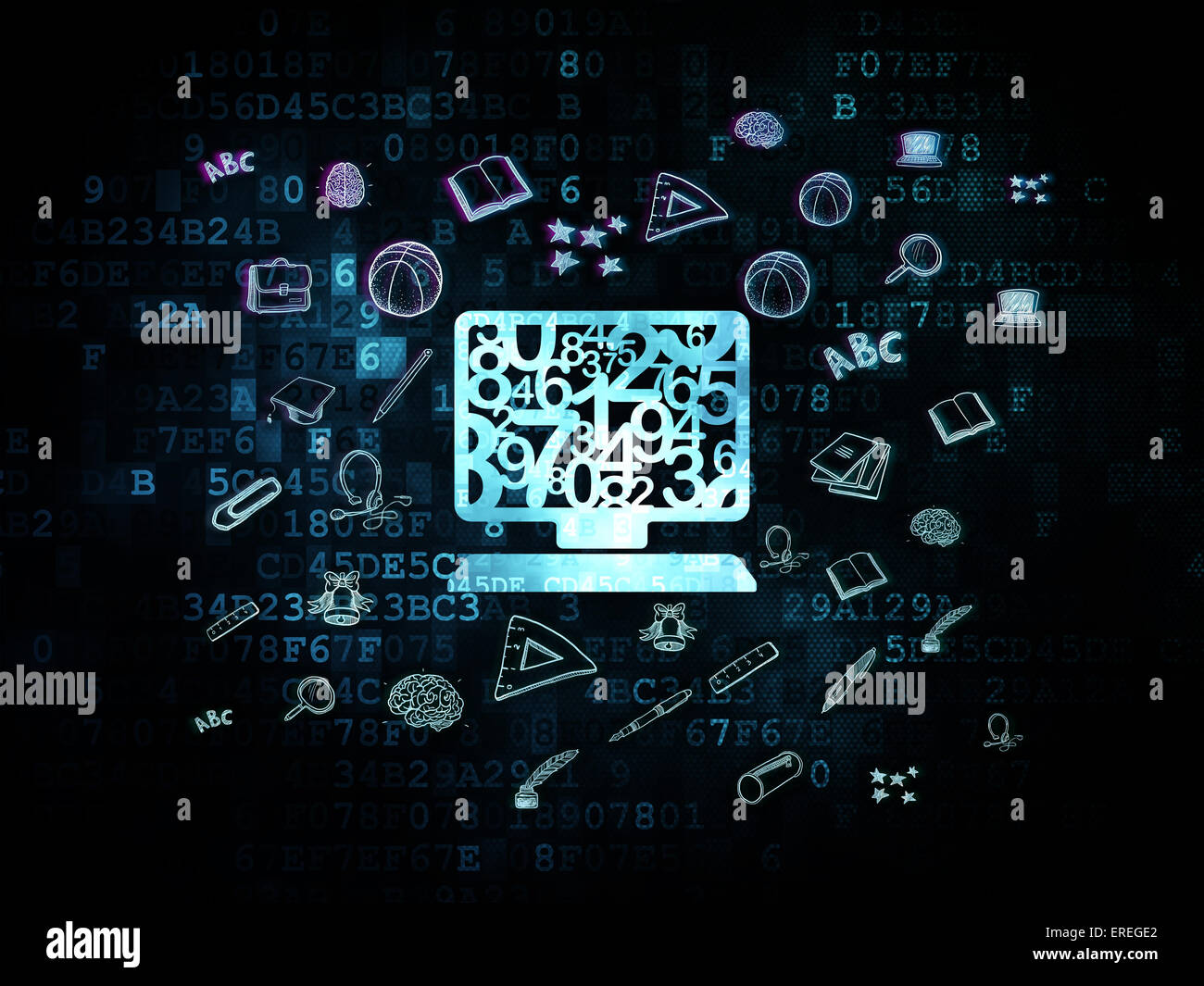 Learning concept: Computer Pc on Digital background Stock Photo - Alamy