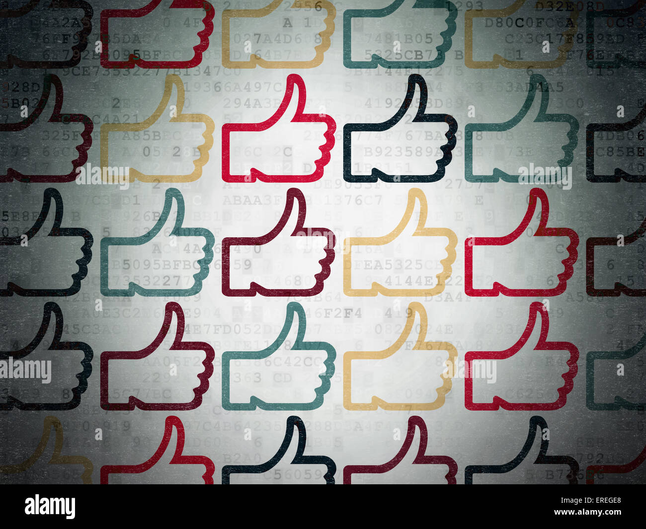 Social network concept: Thumb Up icons on Digital Paper Stock Photo - Alamy