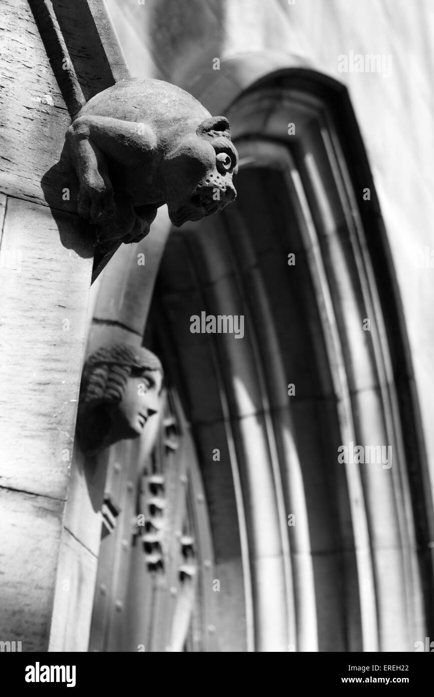 A view of a grotesque on a church door in Leicester, England Stock ...
