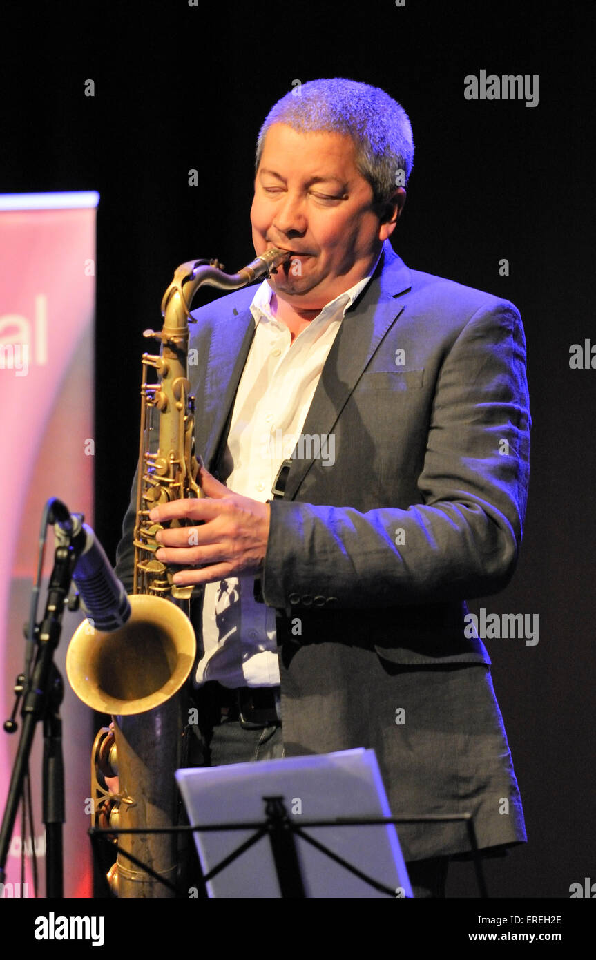 Andy Sheppard playing tenor saxophone at the Salisbury International ...