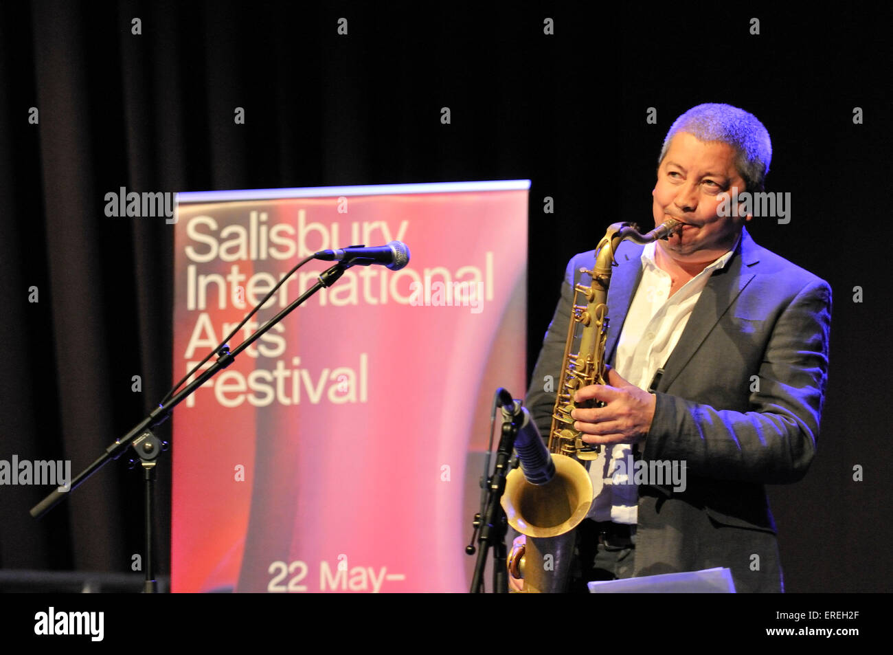Andy Sheppard playing tenor saxophone at the Salisbury International ...
