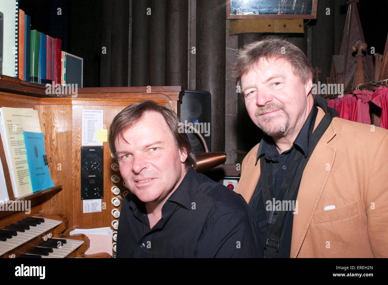 Howard Moody and John Surman in the organ loft of Salisbury Cathedral ...