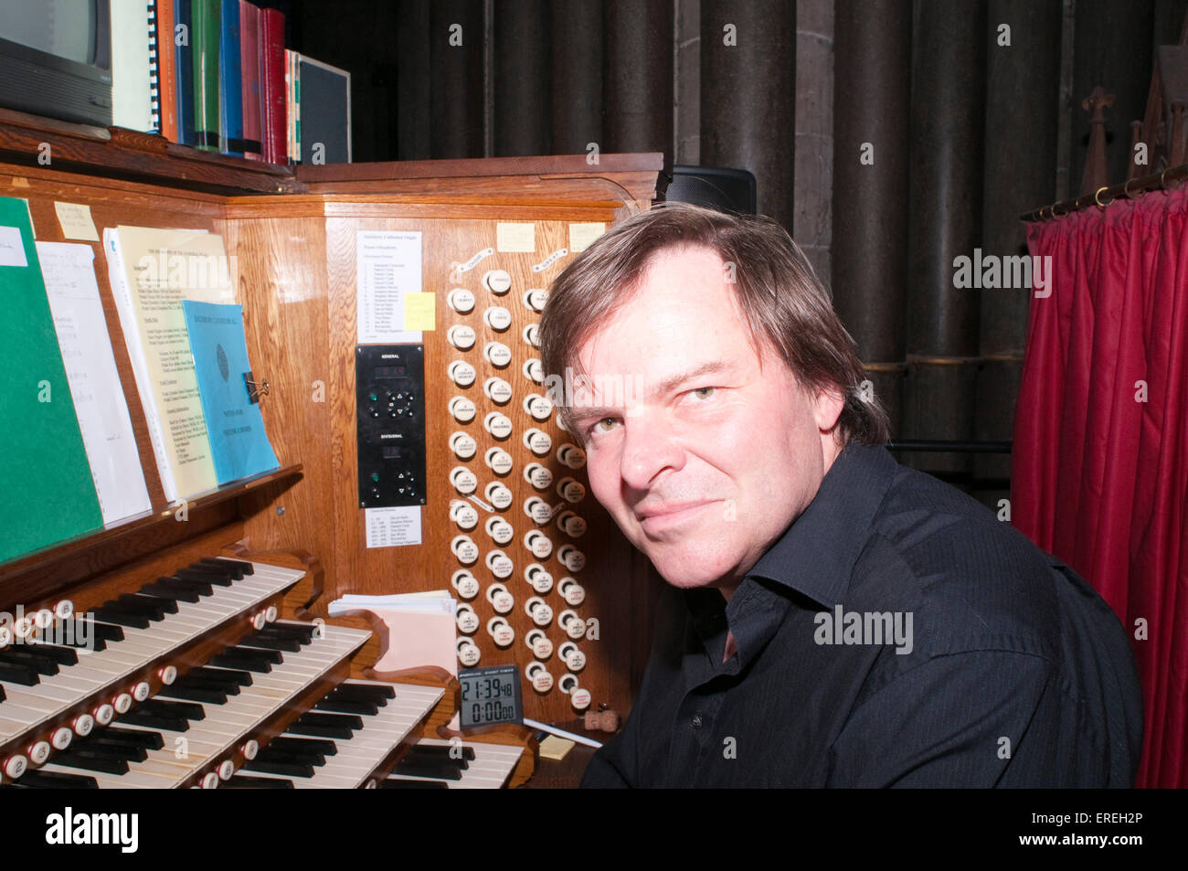 Howard Moody in the organ loft of Salisbury Cathedral, Wiltshire ...