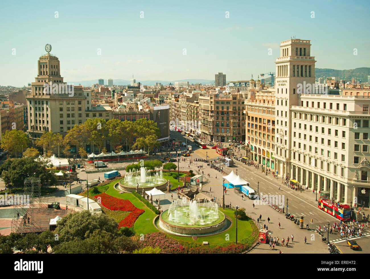 View of Catalonia Square in the sunshine day. Barcelona, Spain Stock ...