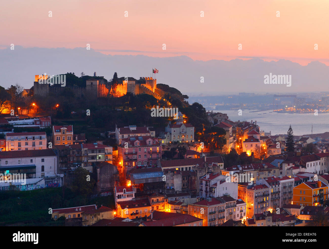 Castle of Sao Jorge in Lisbon at sunset. Portugal Stock Photo - Alamy